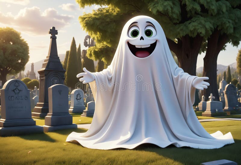 Smiling Ghost with Big Eye and White Sheet Over Its Head. Generative AI ...