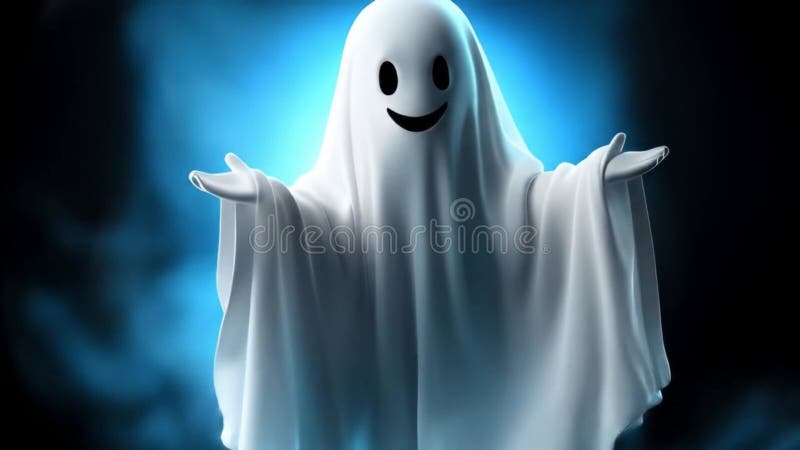 An Adorable, Smiling Ghost is Depicted Wrapped in a Flowing White Sheet ...