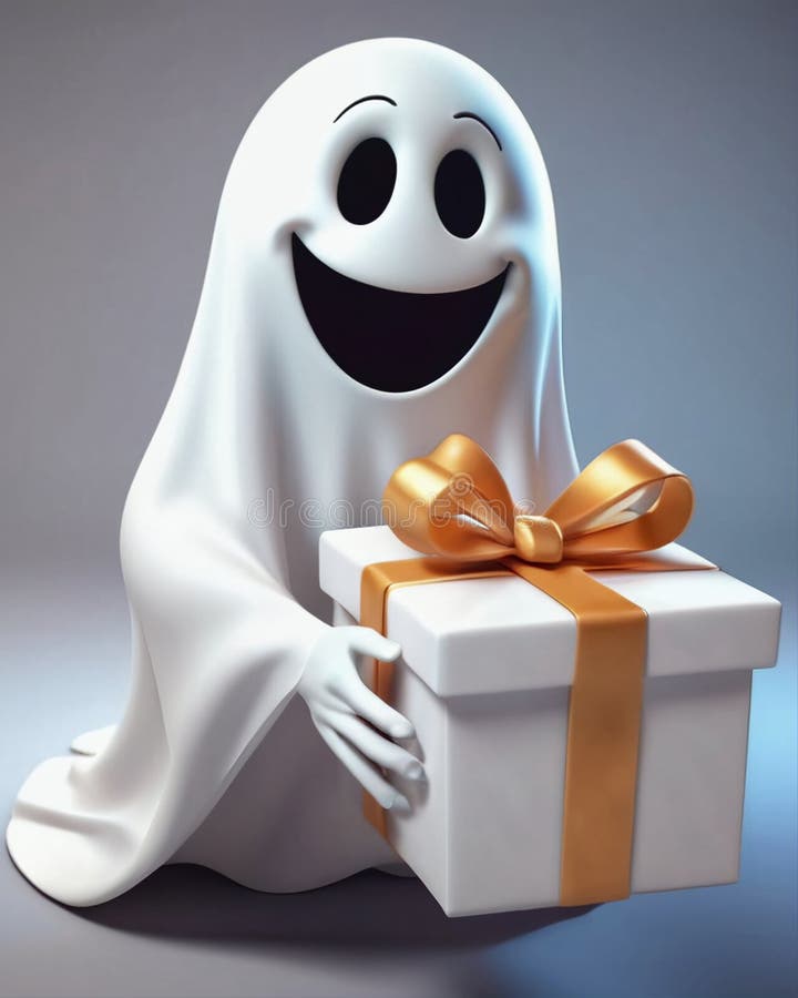 Smiling Ghost with a Gift Box, Digital Art, 3D Design Stock ...