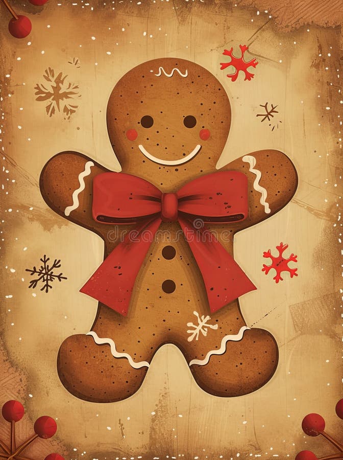 Smiling Gingerbread Man with Festive Decorations Stock Illustration ...