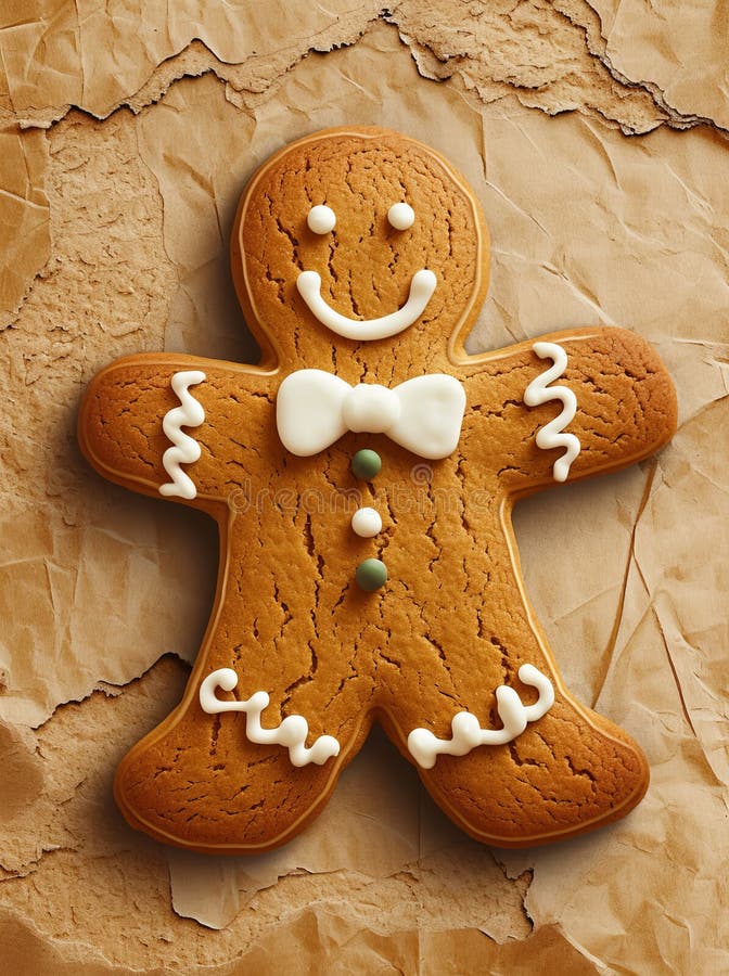 Smiling Gingerbread Man on a Textured Background Stock Illustration ...