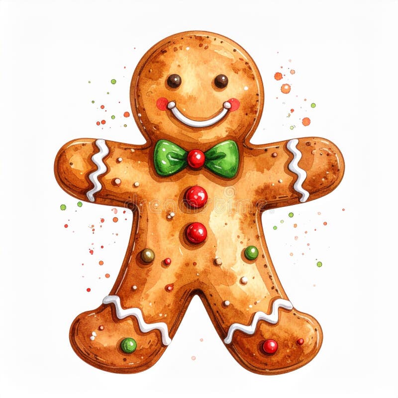 Smiling Gingerbread Man Watercolor Illustration Stock Illustration ...