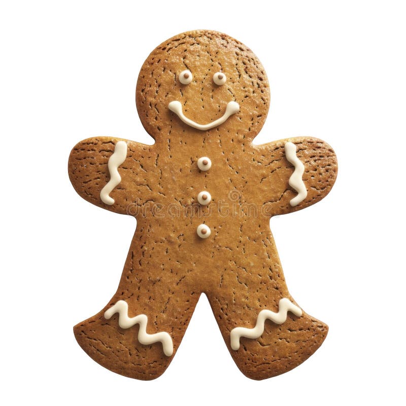 A Smiling Gingerbread Man with White Icing and Brown Buttons Stock ...