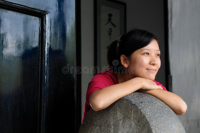 Girl Lean on Window stock image. Image of lilght, girl - 7142077