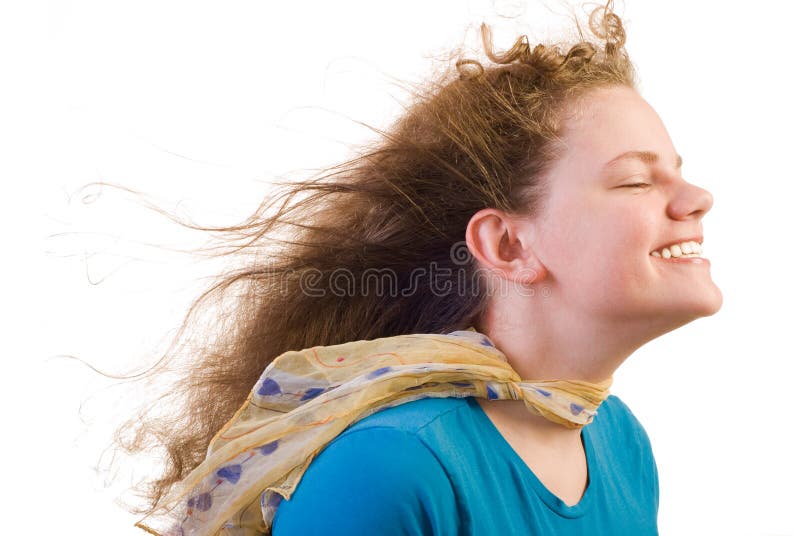 Smiling Girl Against the Wind Stock Photo - Image of curly, blow: 23528734