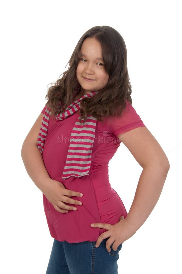 Smiling Girl at the Age of Twelve in Pink Stock Image - Image of hair ...