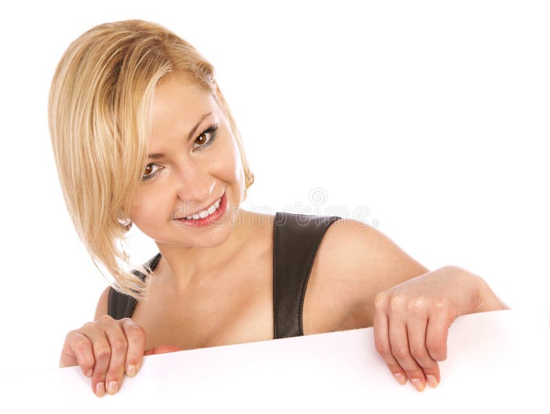 Smiling the Girl with a Banner Stock Image - Image of smile, young: 7608389