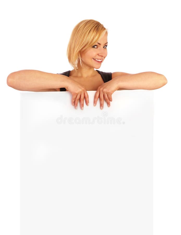 Smiling the Girl with a Banner Stock Photo - Image of fashion, hair ...