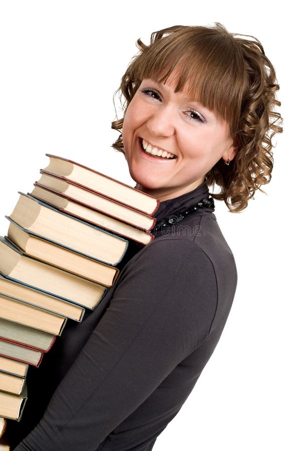 Smiling girl with books stock image. Image of textbook - 13229879