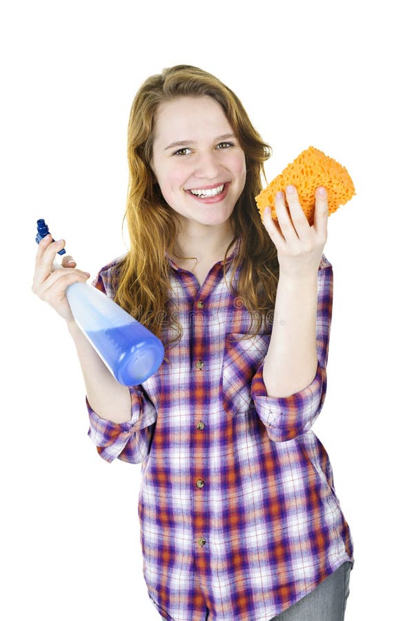 Smiling Girl with Cleaning Supplies Stock Photo - Image of girl, clean ...