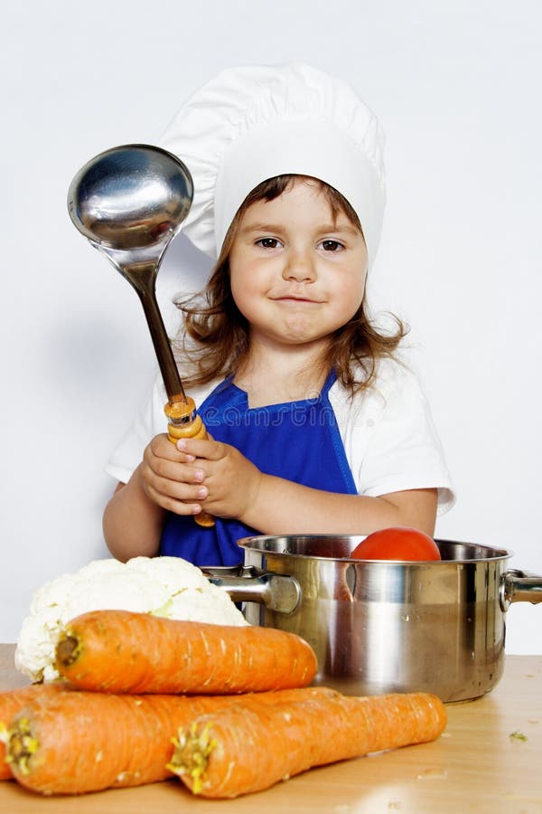 Smiling Girl in Cook S Cap Preparing Food Stock Image - Image of mixing ...