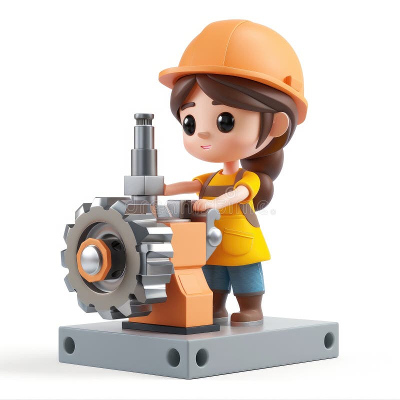 Cute Girl Engineer Operating a Gear Machine Stock Illustration ...