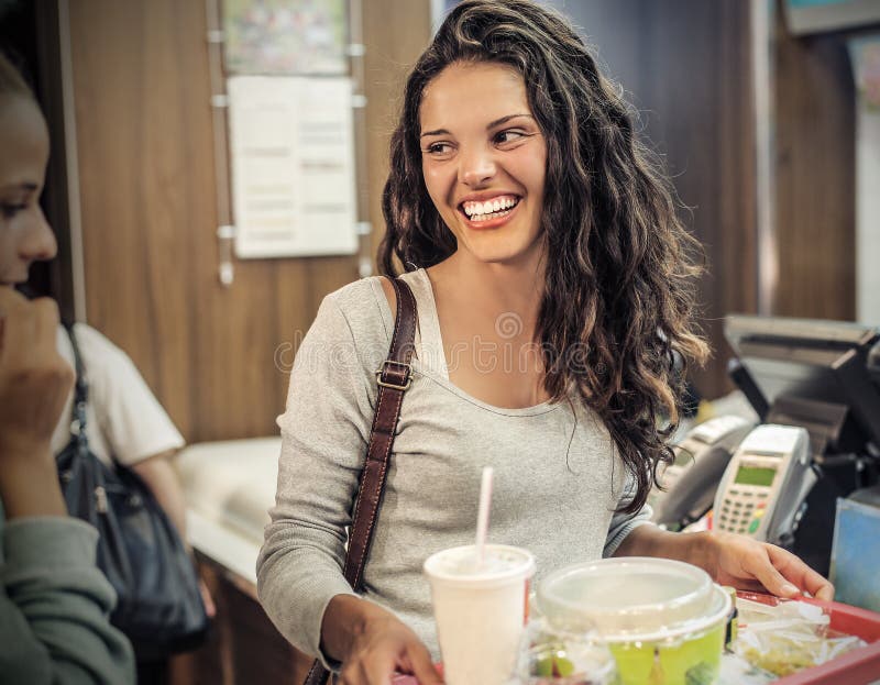 Waitress Taking Order in a Fast Food Restaurant Stock Image - Image of ...