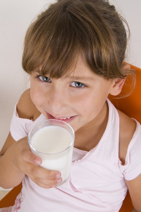 Smiling Girl with Glass of Milk Stock Image - Image of nice, innocent ...