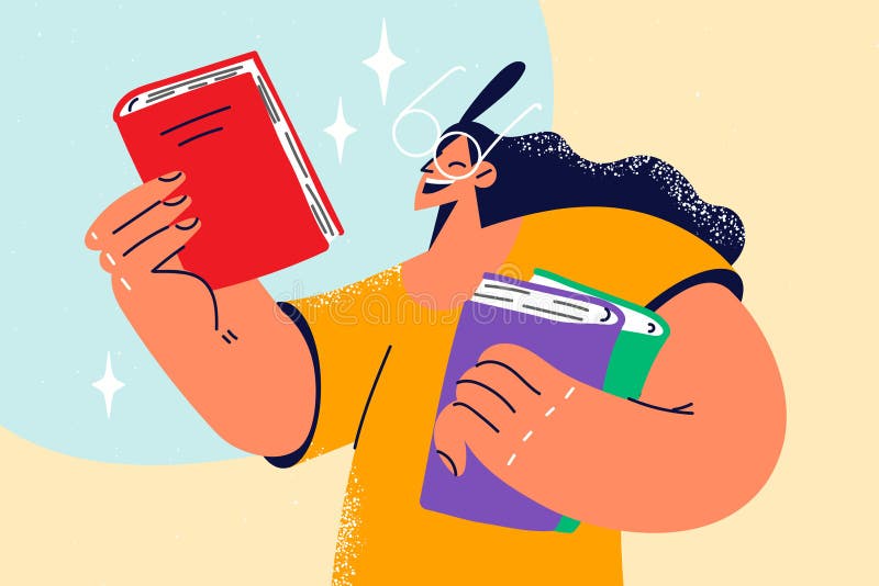 Smiling Girl In Glasses Holding Books Stock Vector Illustration Of