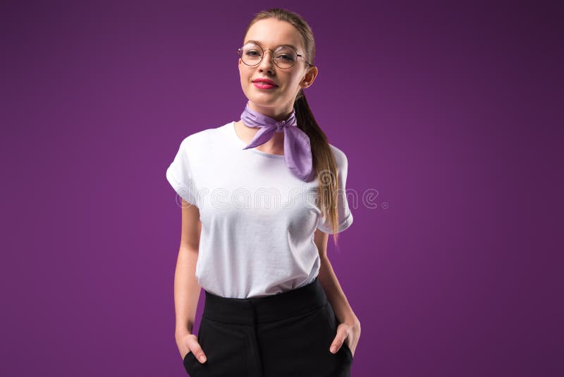 Smiling Girl with Hands in Pockets Looking at Camera Stock Image ...