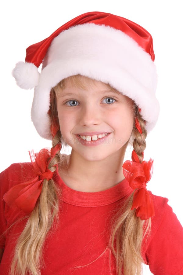 Smiling Girl in Hat of Santa Claus Stock Image - Image of childhood ...