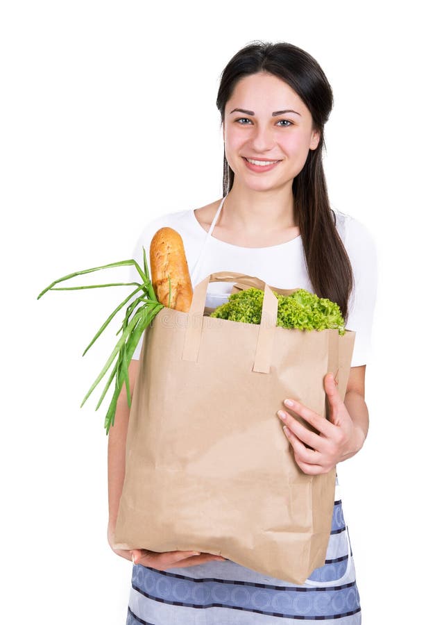Smiling Girl Holding a Package of Products Stock Image - Image of girl ...