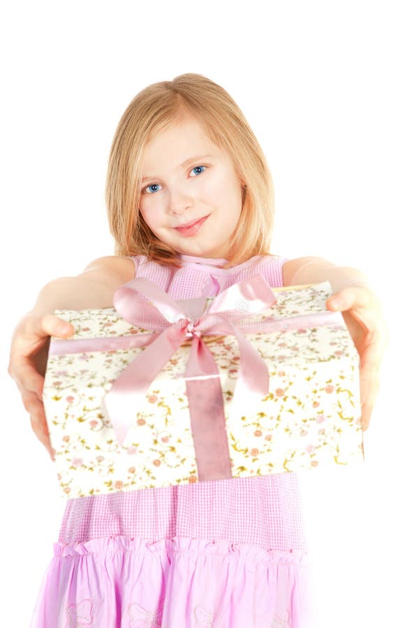Beautiful Girl with a Present Stock Image - Image of cheerful, isolated ...