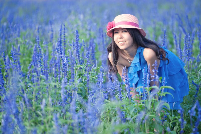 Smiling Girl in the Lavender Stock Image - Image of young, chinese ...