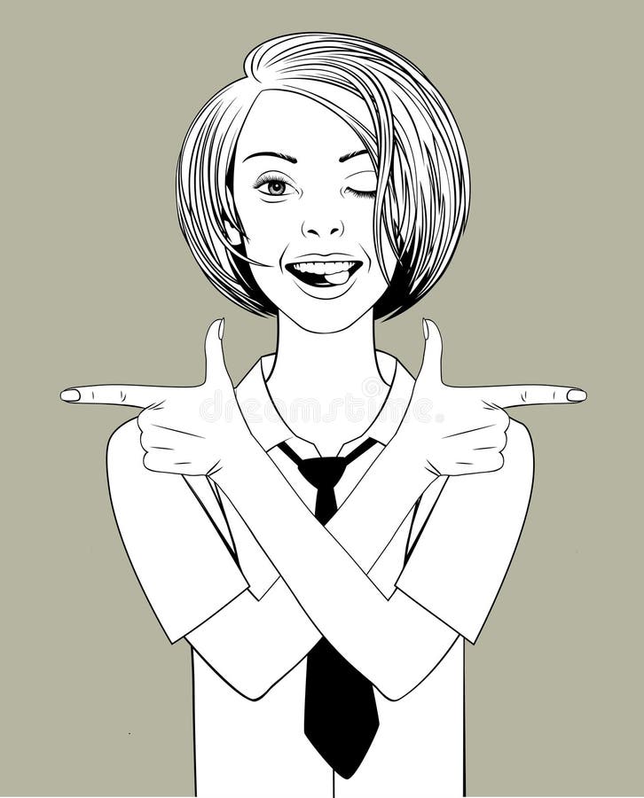 Smiling Girl with a Mischievous Expression on Her Face in a Tie, Winks ...