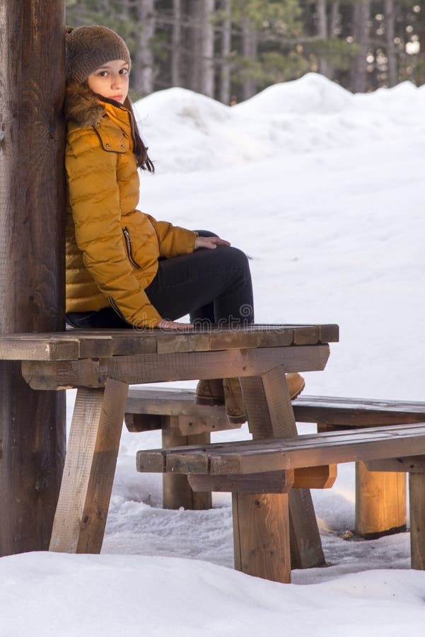 Smiling Girl Modeling in the Snow Stock Photo - Image of girl, jump ...