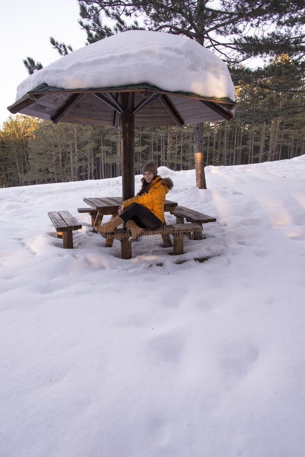 Smiling Girl Modeling in the Snow Stock Image - Image of coat, nice ...