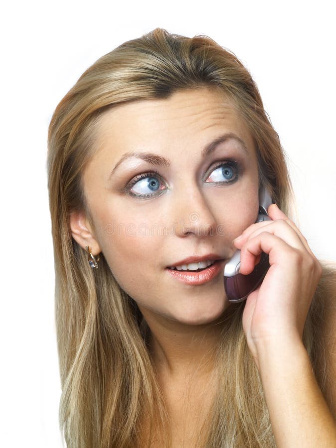 Smiling girl on phone stock image. Image of cell, surprised - 3592541