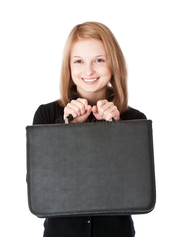 Smiling Girl with Portfolio Stock Photo - Image of corporate, woman ...