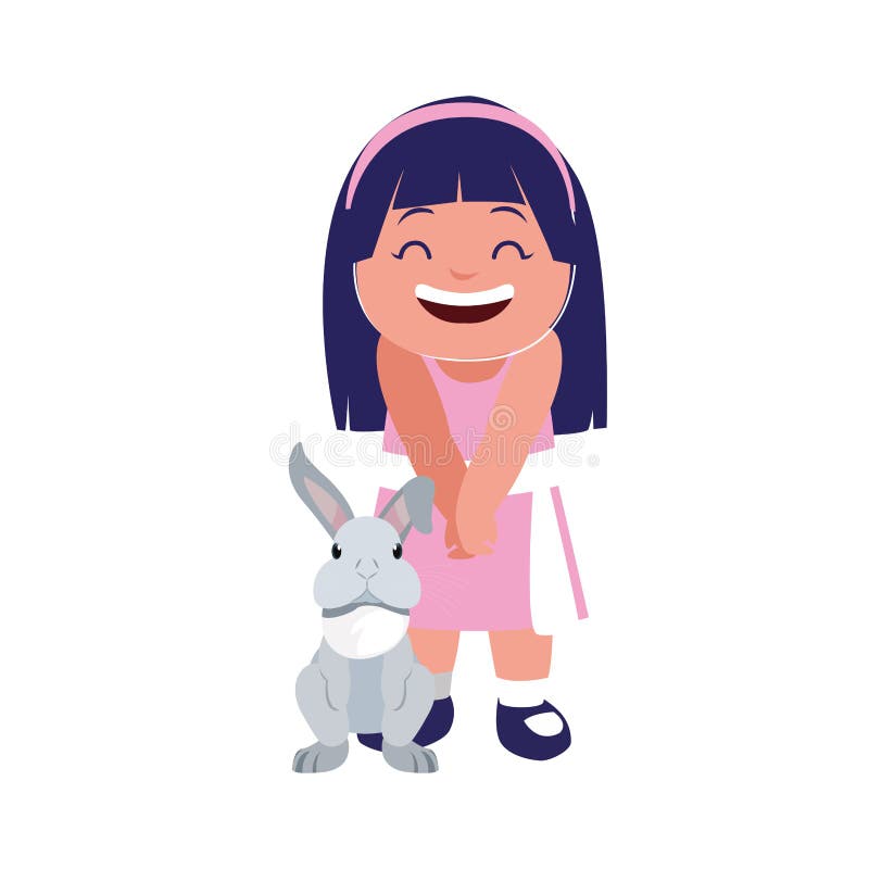 Smiling girl with rabbit stock vector. Illustration of cute - 141258156