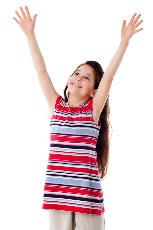 Smiling Girl with Raised Hands Stock Photo - Image of girl, empty: 30565472