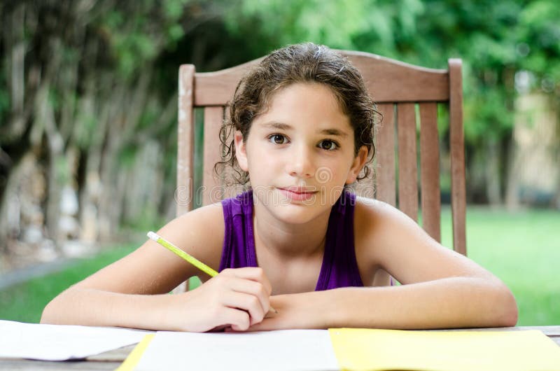 Smiling Girl Ready for Homework Stock Photo - Image of solving, school ...