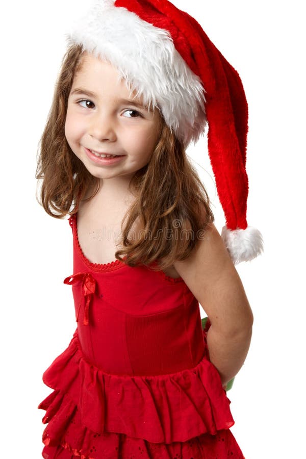 Smiling Girl in Red Santa Hat Stock Image - Image of christmas, female ...