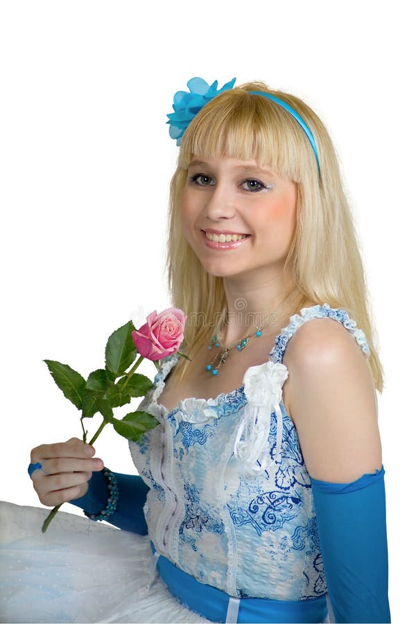 Smiling girl with a rose stock photo. Image of closeup - 36105912