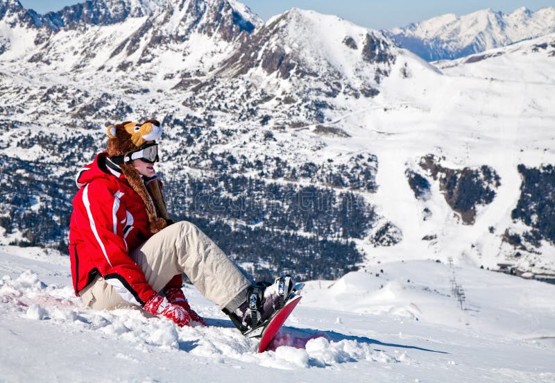 Smiling girl snowboarder stock photo. Image of smile - 24309322