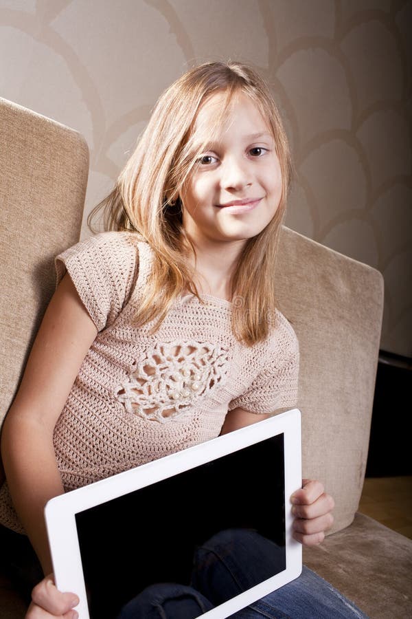 Smiling Girl with Tablet Computer Stock Photo - Image of female, person ...