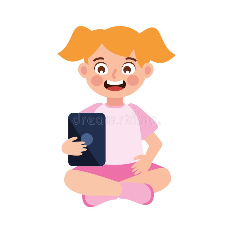 Smiling Girl with Tablet Icon Stock Vector - Illustration of technology ...