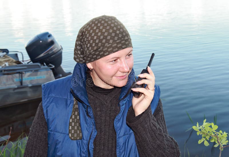 A Smiling Girl Talks on a Portable Radio Set Stock Image - Image of ...