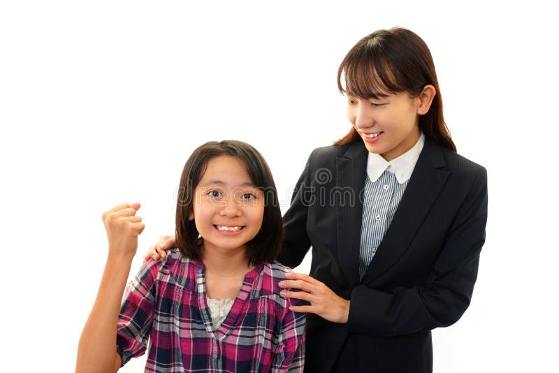 Smiling girl with teacher stock image. Image of japanese - 28727059