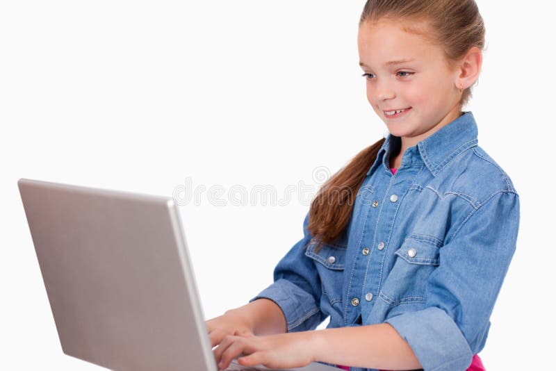 Smiling Girl Using a Laptop Stock Image - Image of beauty, lifestyle ...