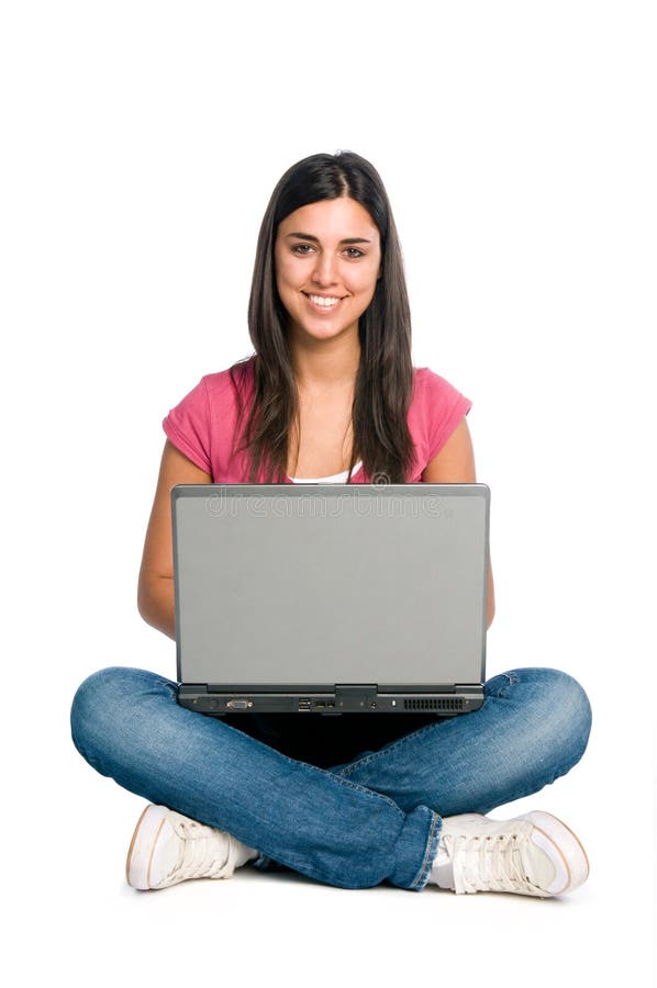 Smiling Girl Working on Laptop Stock Photo - Image of happy, notebook ...