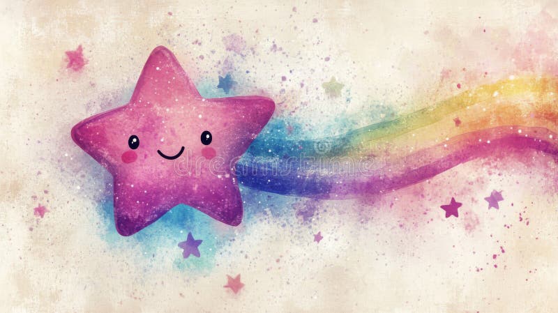 Smiling Glitter Star with Rainbow Trail Stock Illustration ...