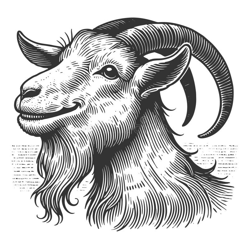 Smiling Goat with Curved Horns Vector Illustration Stock Vector ...