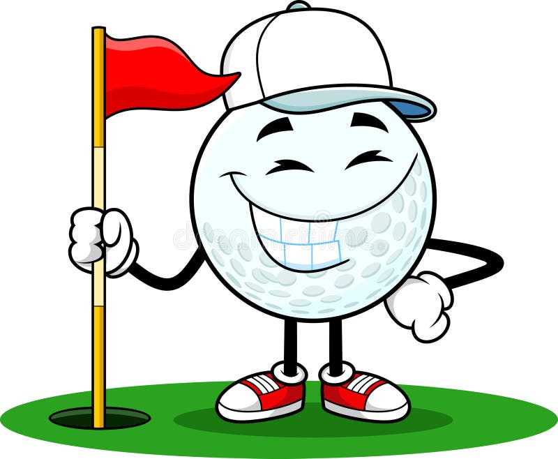Smiling Golf Ball Cartoon Character Holding Golf Flag Stock Vector ...