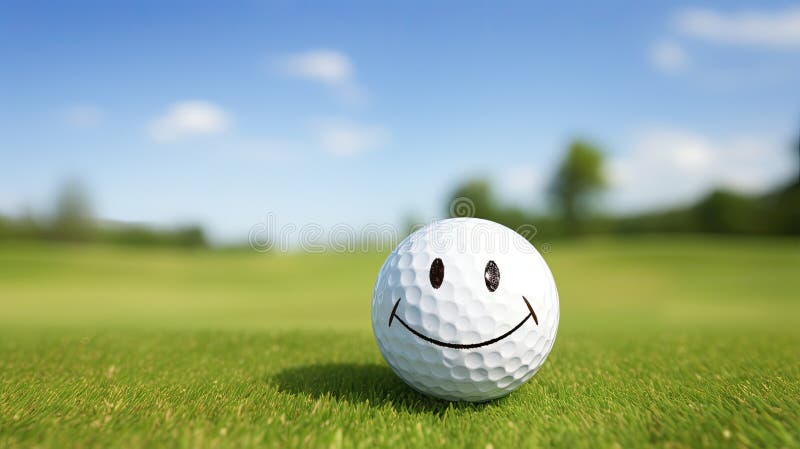 Smiling Golf Ball on Grass stock illustration. Illustration of moment ...