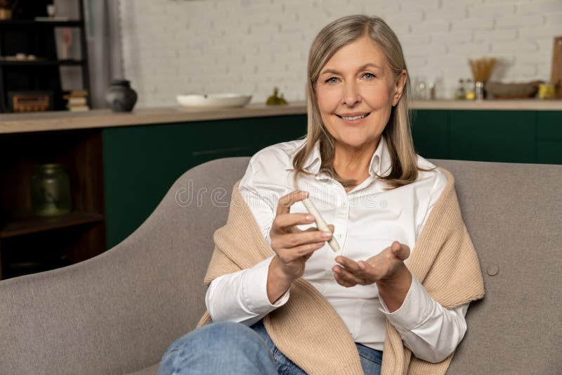 Smiling Good-looking Woman with Blood Sugar Testing Stick Stock Image ...