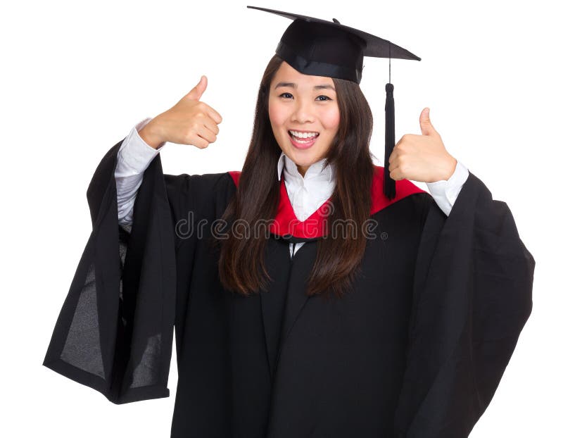 Smiling Graduate Girl Thumb Up Stock Image - Image of academic ...
