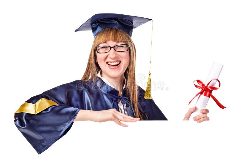 Smiling Graduation Student Holding a Blank Sign Stock Image - Image of ...