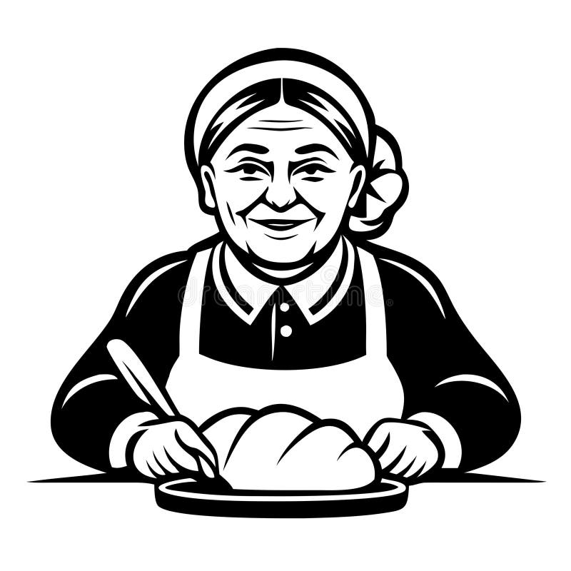 Smiling Grandmother Baking Bread Vintage Style Graphic for Kitchen Decor and Culinary Projects ...