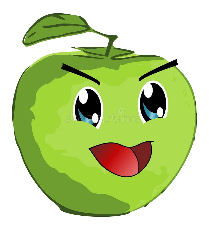 Smiling Green Apple - Manga Style - Isolated Stock Illustration ...